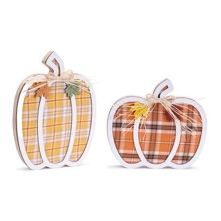 Set of 2 Harvest Plaid Pumpkin Decor Rustic Orange and Yellow Tones with Classic Plaid Patterns ...